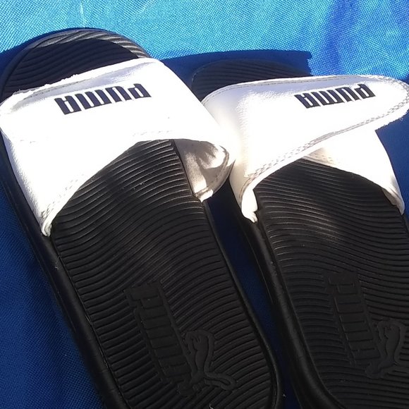 Puma | Shoes | Puma Cool Cat Slides Sliders Slip On Black White Logo ...